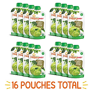 Happy Baby Organic Stage 2 Baby Food, Simple Combos, Broccoli, Pears & Peas, 4 Ounce (Pack of 16), 64 Ounce