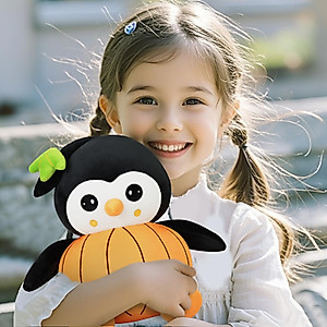 Halloween Toys Stuffed Pumpkin Penguins Halloween Theme Throw Pillows for Boys and Girls Halloween Party Favor Decorations Children's Gifts (Black and Orange)