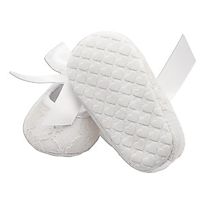 Cherished Moments Baby Baptism Shoe with Lace in Light Ivory with Headband, Gift for Christening or Dedication for Baby Girl (Sizes 0)