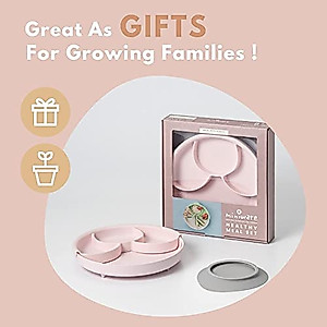 Miniware Healthy Meal Set with Sandwich Plate, Divider, and Detachable Suction Foot for Baby Toddler Kids - Promotes Self Feeding | Dishwasher Safe (Cotton Candy)