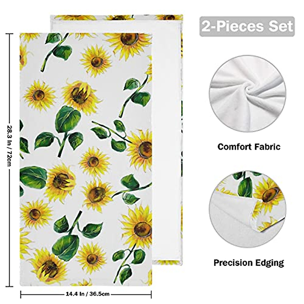 senya Hand Towel 2 Pack Beautiful Watercolor Sunflower Floral Towels Highly Absorbent Multipurpose for Hotel Spa Bathroom Towel