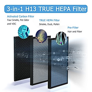 Vegebe MSA3/MSA3S Filter Replacement, Compatible with Membrane Solutions MSA3 and MSA3S Smart Air Purifier, 3-in-1 H13 True HEPA, 2 Pack