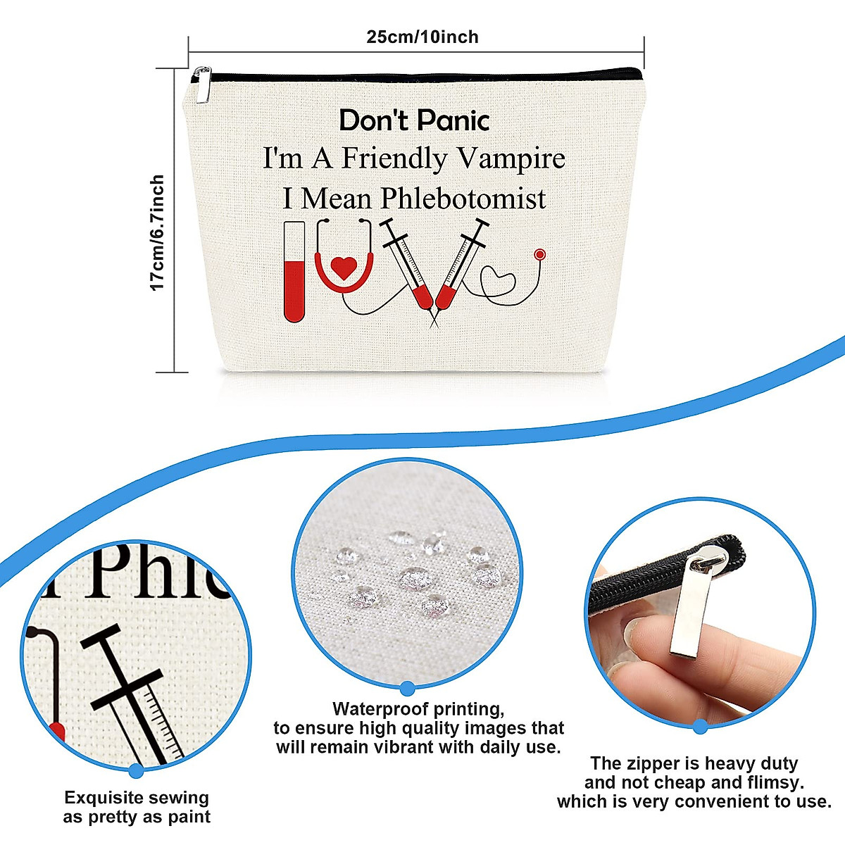 Funny Nurses Makeup Bag Gift Phlebotomist Gifts Phlebotomy Technician Phlebotomist Nurse Gifts Cosmetic Bag Pouch for Women Nurses Day Birthday Gift for Technician Hematologist Medical Technologist