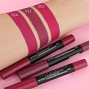 evpct 3Pcs Plum Purple Wine Red Matte Lip Sticks Crayon Lip Liner Lipstick Pencil Set for Women Long Lasting 24 Hour Waterproof Lip Liner and Lipstick Set labiales mate 24 horas originales 02&12&14