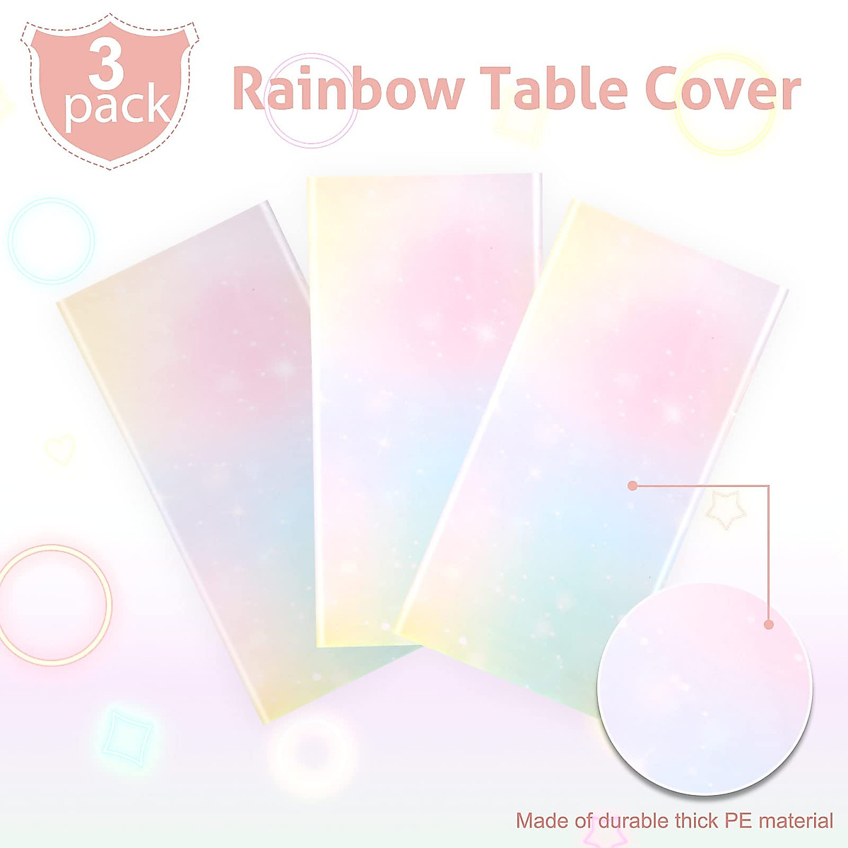 3 Pieces Pastel Rainbow Tablecloths Disposable Tablecloth Waterproof Plastic Table Cover Pastel Rainbow Party Decorations Pastel Party Supplies for Birthday Wedding Bridal Shower Party, 108 x 54 Inch