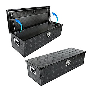 Eivojor Aluminum Stripes Plated Truck Tool Box Pick Up Truck Bed RV Trailer Toolbox Storage Organizer with Side Handles, Lock and Keys - 39" x 13" x 10",Black