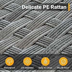 CAODOC 12 Pieces Outdoor Furniture Patio Sectional Sofa Couch Gray PE Wicker Conversation Sets with Ottomans Glass Coffee Table for Garden Poolside Backyard