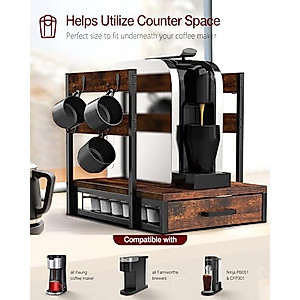 Evermagin K Cup Holder Drawer - Coffee Pod Organizer for Counter, Sturdy K-Cup Storage Drawer with Mug Rack, Coffee Maker Stand, 35 Pods Capacity, Rustic Brown