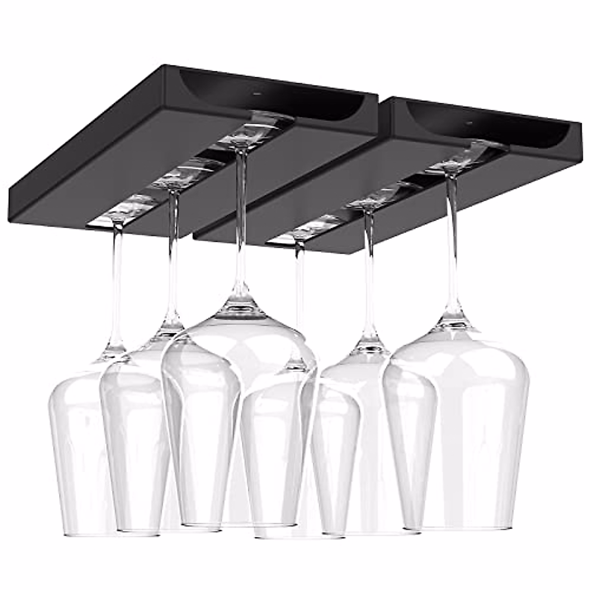 Wine Glass Rack - Under Cabinet Stemware Rack, Wine Glass Holder Glass Storage Hanger for Bar, kitchen, Dining Room (Black 2 Pcs Set)