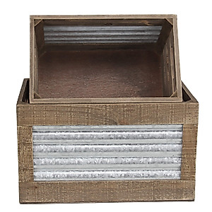 Cheungs Set of 2 Rectangular Ridged Metal Accent Storage Crate, Gray