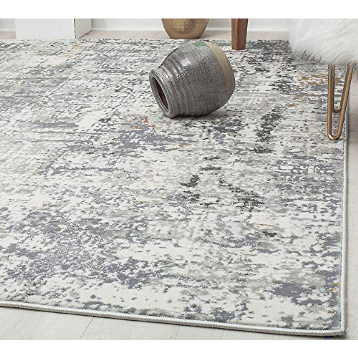 Rugs America Austin AD90A Iron White Abstract Transitional Area Rug 5'3" x 7'0"
