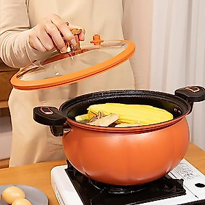 Multifunctional Plumpy Non-stick Micro Pressure Pot, 8L Large Capacity Pumpkin Micro Pressure Pot, Easy To Clean Micro Pressure Cooker for Kitchen (Orange)