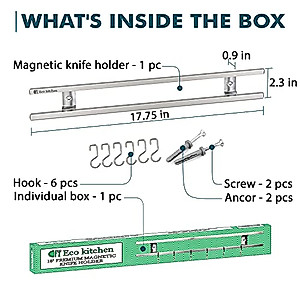 Magnetic Knife Holder for Wall - Stainless Steel Knife Magnetic Strip 18 Inch - Wall Knife Magnet Bar Rack With Hooks