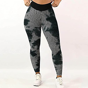 Bblulu Women's High Waist Yoga Pants Tie-Dyed Tummy Control Active Ruched Butt Lifting Stretchy Leggings Textured Booty Tight