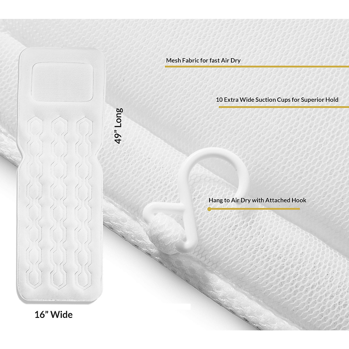 Premium Full Body Bath Pillow - Comfortable, Durable Bathtub Cushion for Relaxation, Spa-Like Experience, Pain Relief, Luxurious Plush Comfort, Quick Drying