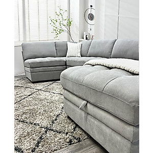 Iconik Living Sectional Modular Couch Sectional Sleeper Sofa Couch with Storage Ottoman Oversized Sofa Bed Sectional Light Gray Set