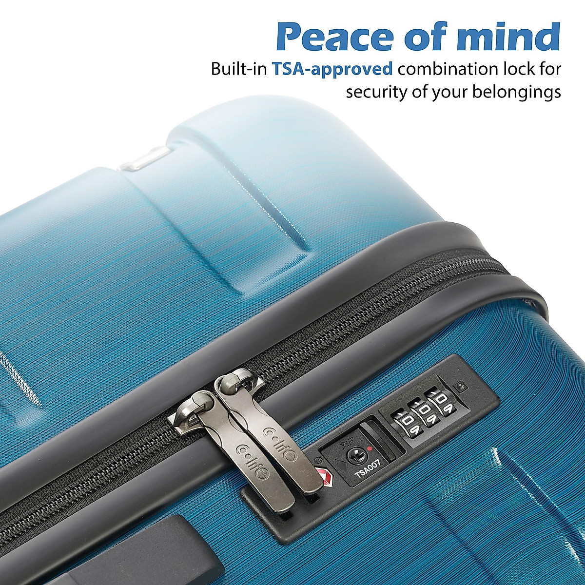 Coolife Luggage Expandable(only 28") Suitcase PC+ABS Spinner Built-In TSA lock 20in 24in 28in Carry on (Caribbean Blue., L(28in).)