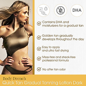 Body Drench Quick Tan Gradual Tanning/Bronzing Lotion | Self Tan, Sunless Tanner Solution for Mess Free Coverage | Dark, 8 Fl Oz