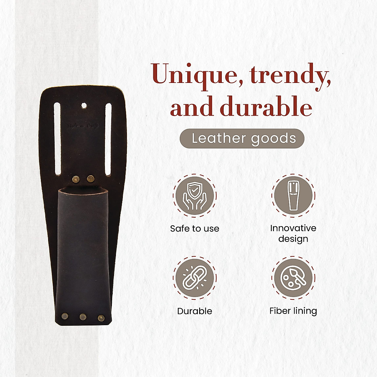 Style n Craft Utility Knife Sheath, Full-Grain Oiled Leather Knife Sheath, Compatible with Most Curved-Handle Knives (#70010), Dark Brown