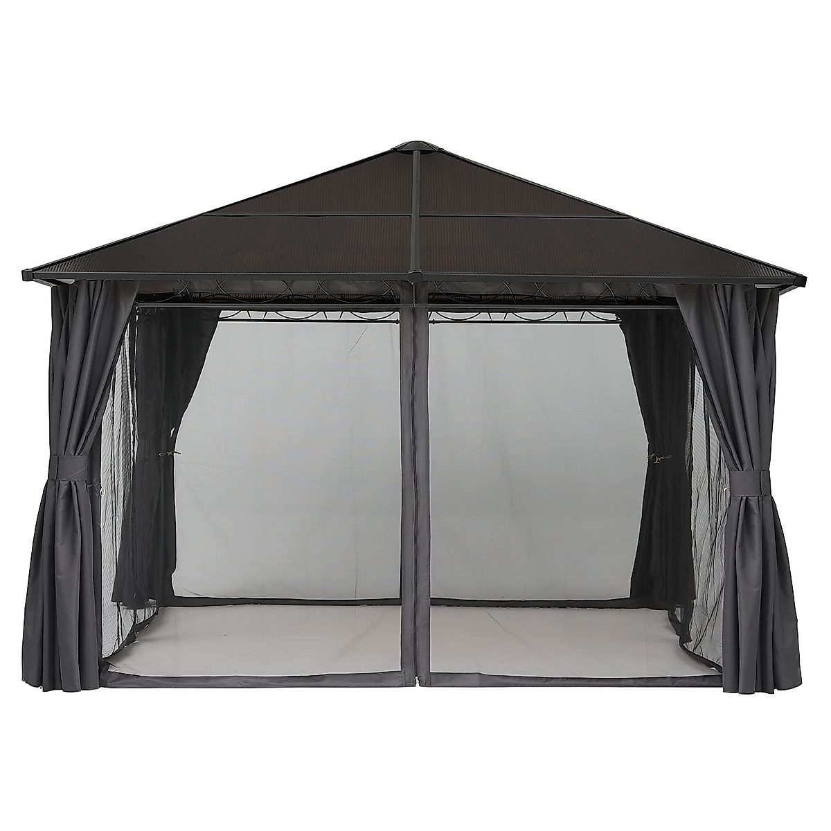 Hardtop Patio Gazebo with Curtains and Netting by ABCCANOPY