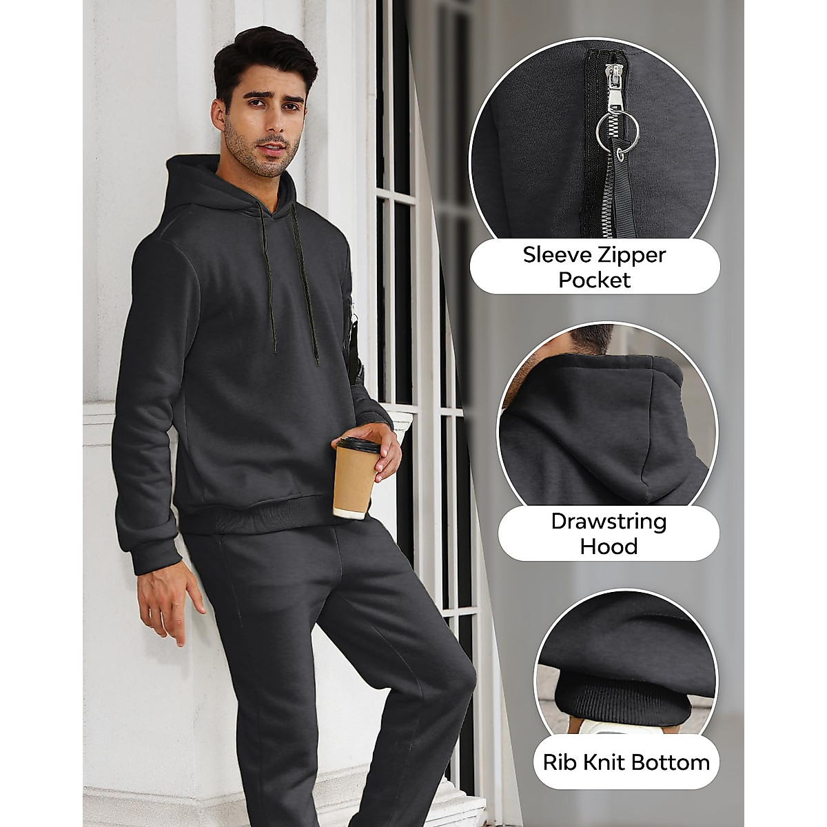 Insenver Men’s Sweatsuits Set 2 Piece Hoodie Outfit Jogging Tracksuits for Men Casual Athletic Long Sleeve Pullover Suit Set