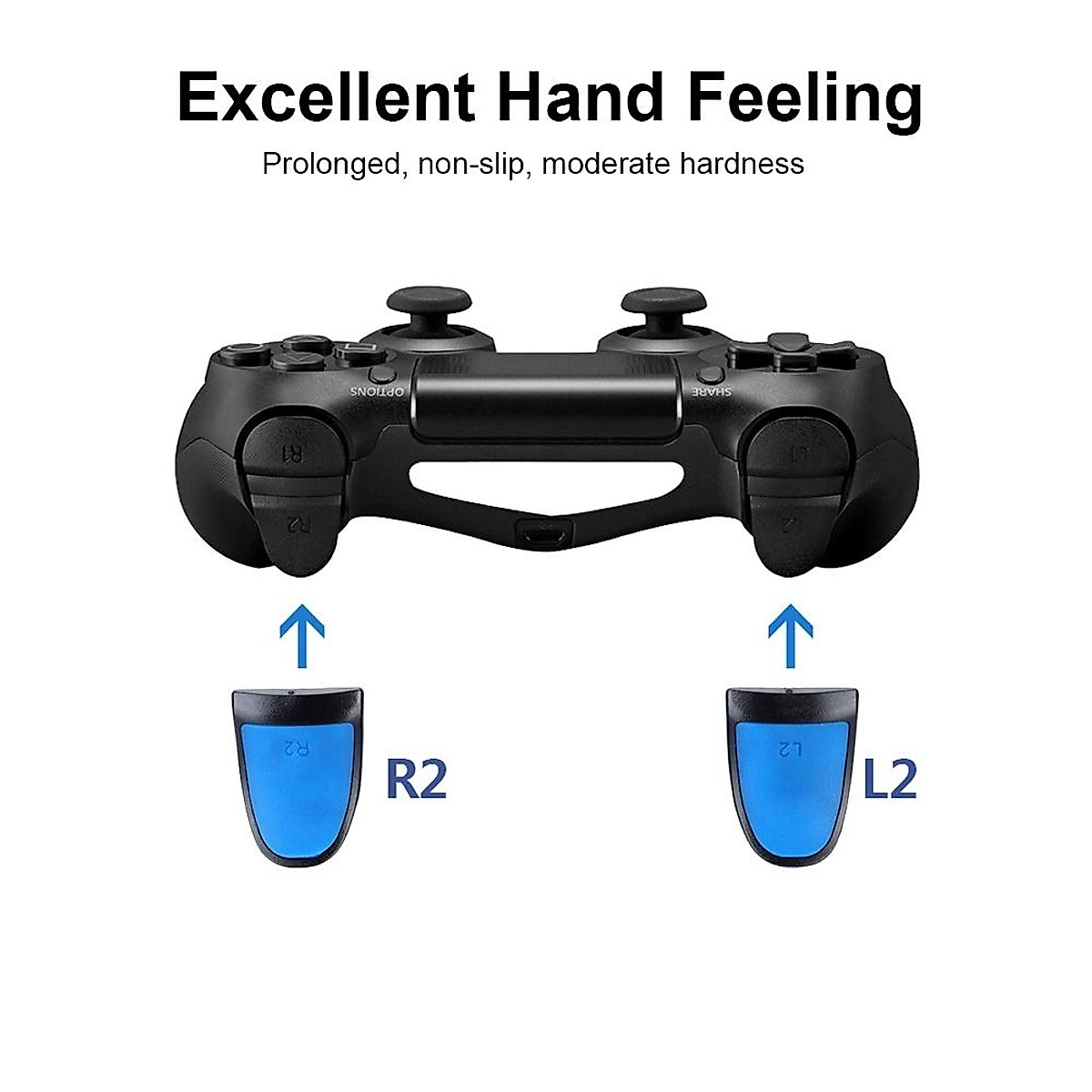 Dancal L2 R2 Controller Extenders Buttons Extension Trigger Soft Touch Extended Grips for PS4 (Blue)