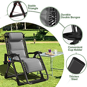 Barbella Zero Gravity Chair Reclining Lounge Chair Patio Chairs, Adjustable Lawn Recliner Folding Lounge Recliners with Removable Cushion, Headrest & Cup Holder, Ice Touch Silk Reclining Chair