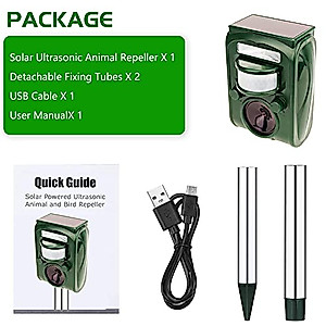 2023 Solar Ultrasonic in Repellent Defender Rat, Squirrel, Deer, Raccoon, Skunk, Rabbit, Mole, Dog, Cat, Waterproof with Motion Detector