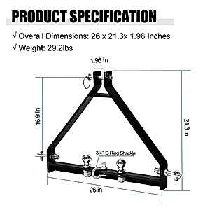 3 Point Trailer Hitch Receiver, Heavy Duty Drawbar Traile Hitch Cat 1, Quick Hitch Tractor Attachments Compatible (Black)