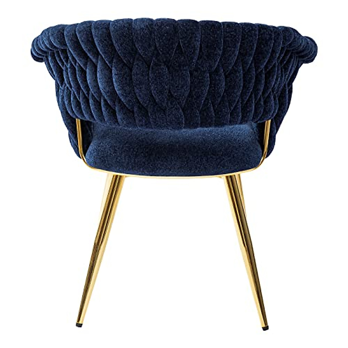 Modern Dining Chairs Chenille Upholstered Dining Chairs with Arms, Knot Woven Living Room Accent Chairs with Gold Metal Legs, Mid-Century Makeup Vanity Chair for Dining Room, Kitchen Bedroom (Blue)