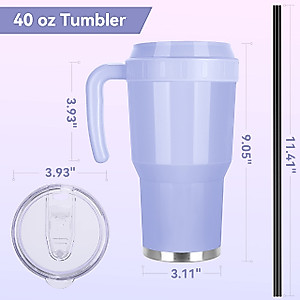 Rietore 40 oz Tumbler with Handle and Straw, Stainless Steel Tumblers Insulated Tumblers with Lids Double Wall Vacuum Coffee Travel Mug, Sweat Proof, Leak Proof, Glacier Blue