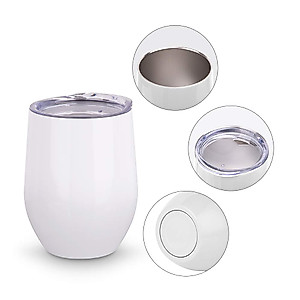 PYD Life Sublimation Blanks Wine Tumbler Cups White 12 OZ Stainless Steel Insulated Stemless Tumbler Sublimation Mugs,Cups 6 Pack