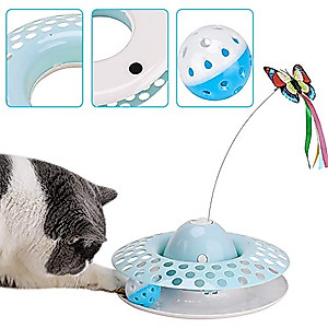 Cat Toys Interactive Kitten Toy for Indoor Cats Funny Automatic Electric Fluttering Butterfly & Ball Exercise Kitten Toy with 3 Replacement Butterfly
