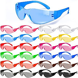 24 Pack Safety Glasses Scratch Resistant Safety Lens Eye Protection Polycarbonate Impact Safety Eyewear Assorted Safety Glasses Protective Safety Goggles for Men Women Work Lab Construction, 12 Color