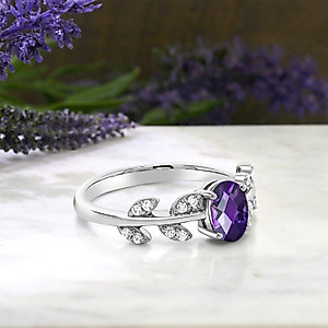 Gem Stone King 925 Sterling Silver 7X5MM Oval Gemstone Birthstone Twisted Olive Branch Leaf Vine Band Wedding Ring For Women | Available In Size 5, 6, 7, 8, 9