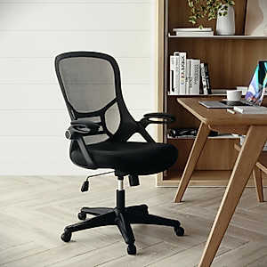 Flash Furniture High Back Black Mesh Ergonomic Swivel Office Chair with Black Frame and Flip-up Arms