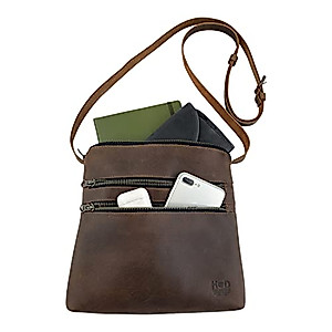 Hide & Drink, 3 Zipper Satchel Handmade from Full Grain Leather and Plaid Cotton - Versatile Handbag - Bourbon Brown