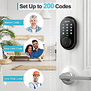 Keyless Entry Door Lock - GEEANN Smart Keypad Deadbolt Lock, Electronic Door Locks with Keypads, Touchscreen Auto Lock, Anti-Peeking Password and Backlit Design Oil Rubbed Bronze