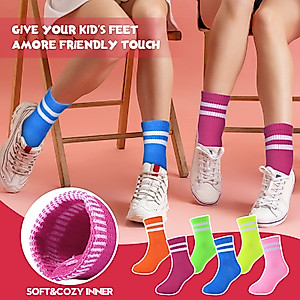 Tarpop 6 Pairs Neon Socks Neon Striped Crew Socks Tube Socks Striped Socks Men Women Ankle Socks Athletic Socks Short Socks (Bright Color)