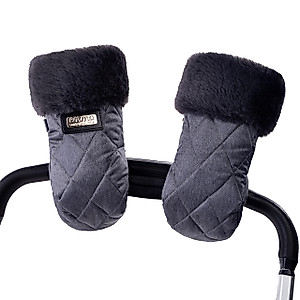 Emma Warm Muff Stroller Gloves, Wind and Water-Resistant, with Universal Fit, Kids Baby Pram Stroller Accessory, Anti-Freeze Gloves, Best for Freezing Cold Winter Conditions, Grey