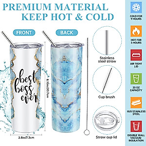 Domensi Best Boss Gift Set Thank You Gift for Women Lady Appreciation Day Gift 20oz Rustic Marble Sign Tumbler Makeup Bag A6 Notepad with Ballpoints Boss Day Gift Office Leader Christmas Gift(Blue)