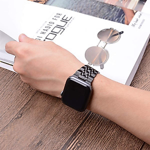 iiteeology Metal Band Compatible with Apple Watch Band 49mm 45mm 44mm 42mm, Upgraded Business Stainless Steel Link Band for Apple Watch Ultra 2/Series 9/Ultra/Series 8/7/6-7 Beads, Black