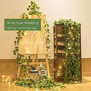 124FT 18 Pack Artificial Ivy Garland- Vine Leaves Hanging Faux Garland Fake Green Plants with 150 LEDs for Wall Garden Party Wedding Room Home Kitchen Indoor & Outdoor Decoration