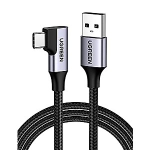 UGREEN USB C Cable 3.0 Fast Charge, 5Gbps USB A to USB C Cable Right Angle, Nylon Braided Type C Cord Compatible with Galaxy S10/S10+,LG V60/ V50/ V40/ G8/ G7/ G6, etc. 3.3FT