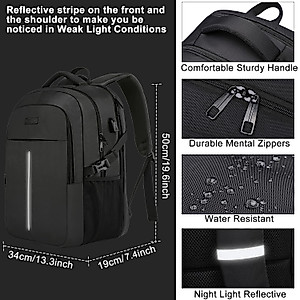 Backpack for Men,Extra Large 50L Travel Backpack with USB Charging Port,Laptop Backpack 17 Inch Water Resistant Big Capacity Heavy Duty Computer Bag TSA Approved Business College School Bookbags,Black