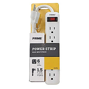 Prime Wire & Cable PB801118 6-Outlet Power Strip with 14-3 SJT 1.5-Feet Cord, White
