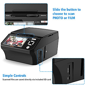 22MP Film &Slide Photo Multi-Function Scanner, Converts 135Film/35mm,110Film/16mmNegatives/Slide/Photo/Document/Business Card to HD 22MP Digital JPG Files, 8GB Memory Card Included