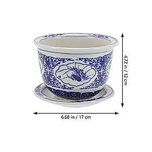 Yardwe Blue and White Planter Ceramic Planter Ceramic Flower Pots with Drainage Hole Plant Pots with Saucer Tray Plants Container for Bonsai Plants Flower Aloe Small Succulent Pots