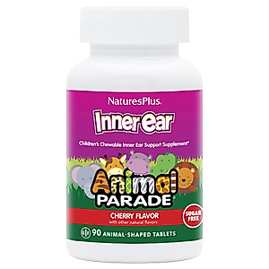 Natures Plus Animal Parade Inner Ear Support Children’s Chewable - Natural Cherry Flavor - 90 Animal-Shaped Tablets - Probiotic Supplement - Gluten Free - 45 Servings
