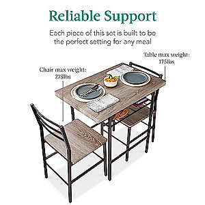 Best Choice Products 3-Piece Modern Dining Set, Space Saving Dinette for Kitchen, Dining Room, Small Space w/Steel Frame, Built-in Storage Rack - Gray